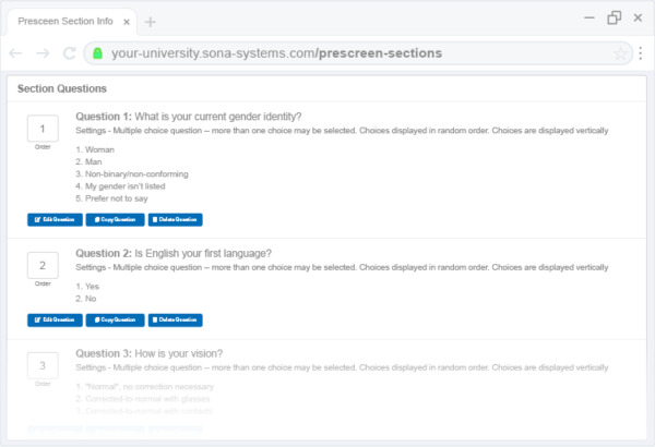 Prescreening · Sona Systems