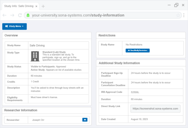Lab and Online Studies · Sona Systems