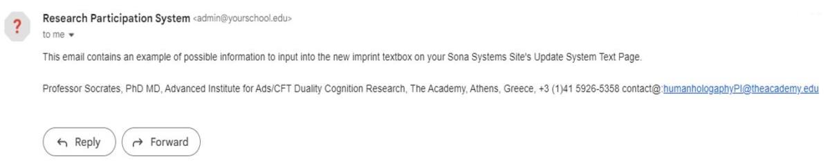 Adding an imprint to outgoing mail in Sona · Sona Systems