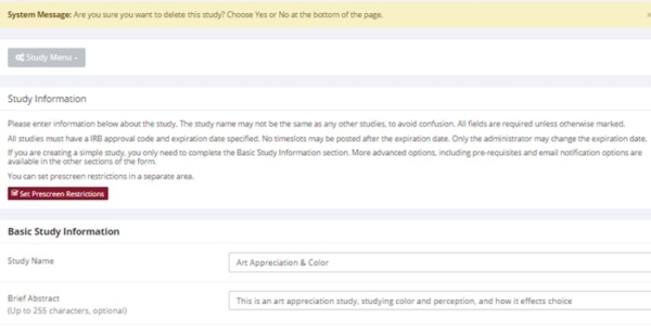 Deleting a Study · Sona Systems