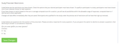 Prescreen Participation Restrictions · Sona Systems