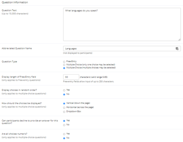 Adding or Editing a Question · Sona Systems