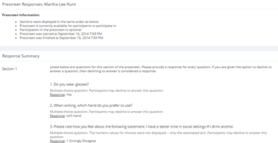 Viewing Prescreen Responses · Sona Systems