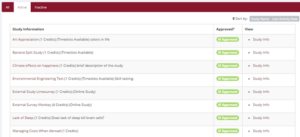 Viewing Your Students' Available Studies · Sona Systems