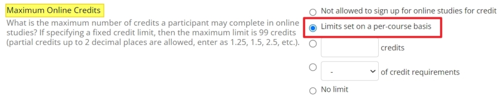 Setting Online Credit Limits on a Course-by-Course Basis · Sona Systems