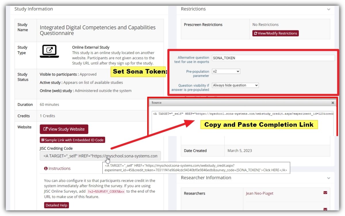 Now Supporting Integration with Jisc Online Surveys! · Sona Systems