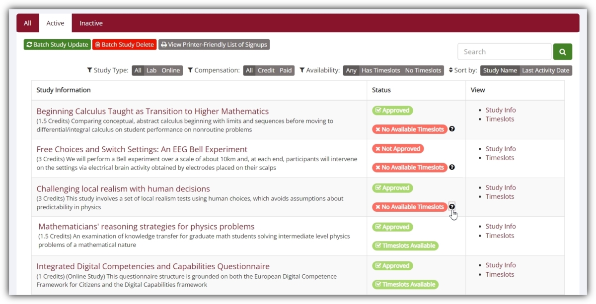 Status Check: A New Column for Study Status and Timeslot Availability ...